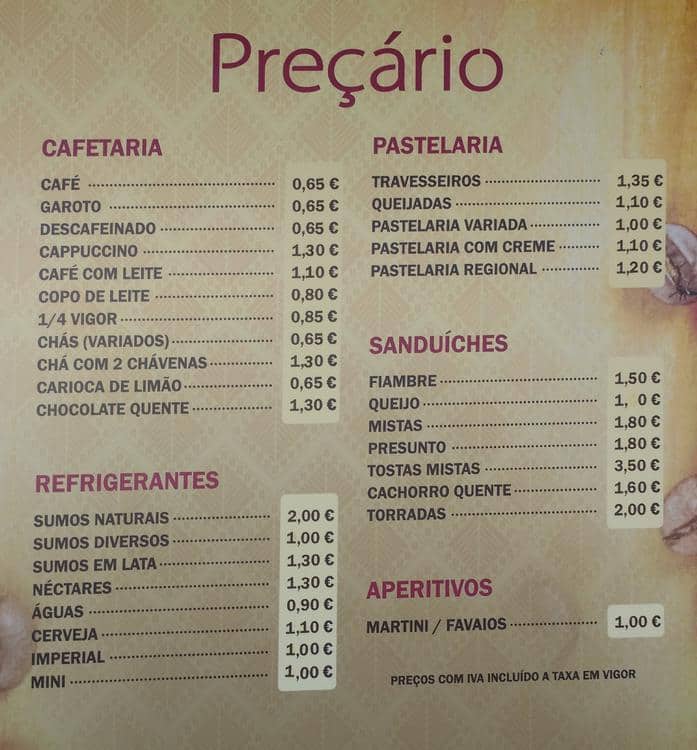 Menu em Café Moinho Verde, Colares