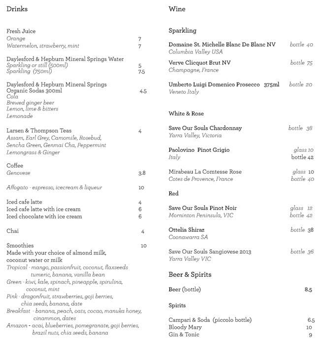 Menu at Spoonful restaurant, Prahran