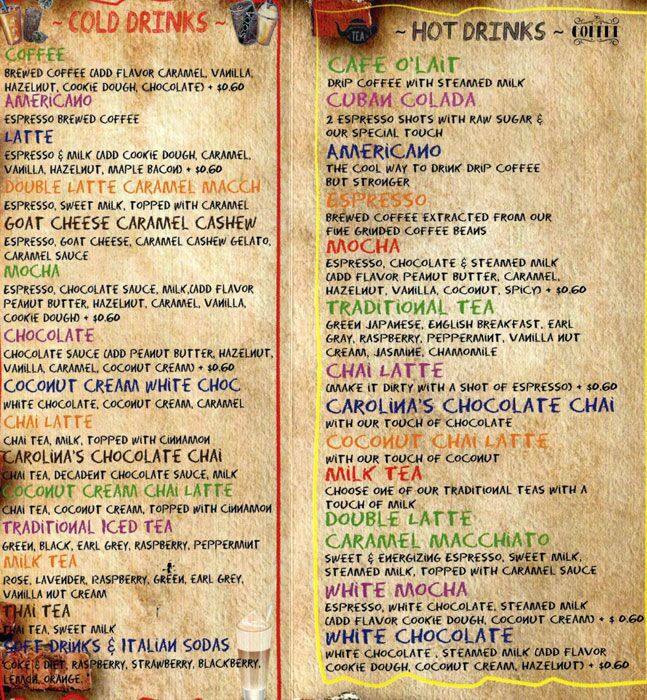 Carta del café Coffee Alley, Chicago