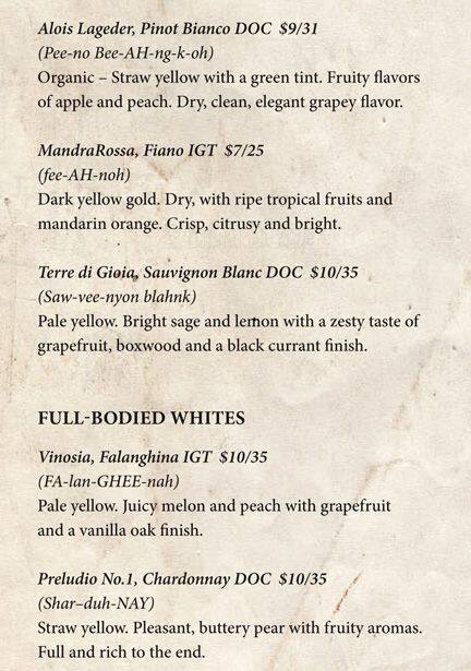 Menu at Pizzeria Testa, Frisco, Church St