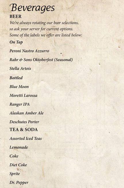 Menu at Pizzeria Testa, Frisco, Church St