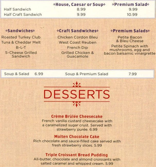 Menu at Mimi's cafe, Westminster