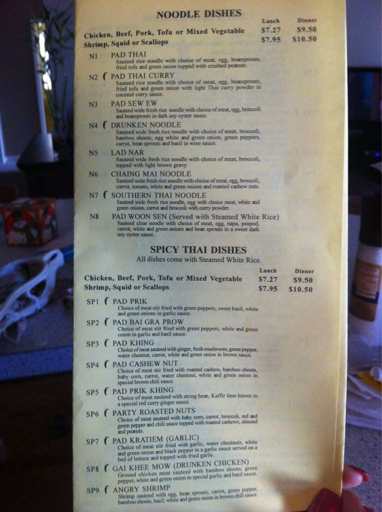 Menu at Thai Ocha restaurant, Plymouth, 200 S Main St