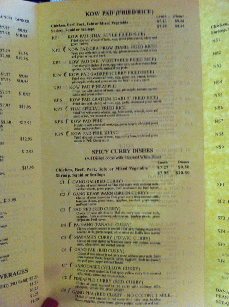 Menu at Thai Ocha restaurant, Plymouth, 200 S Main St
