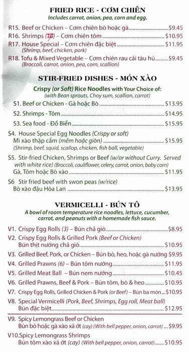 Menu at Doan's Vietnamese Cuisine restaurant, Charlotte