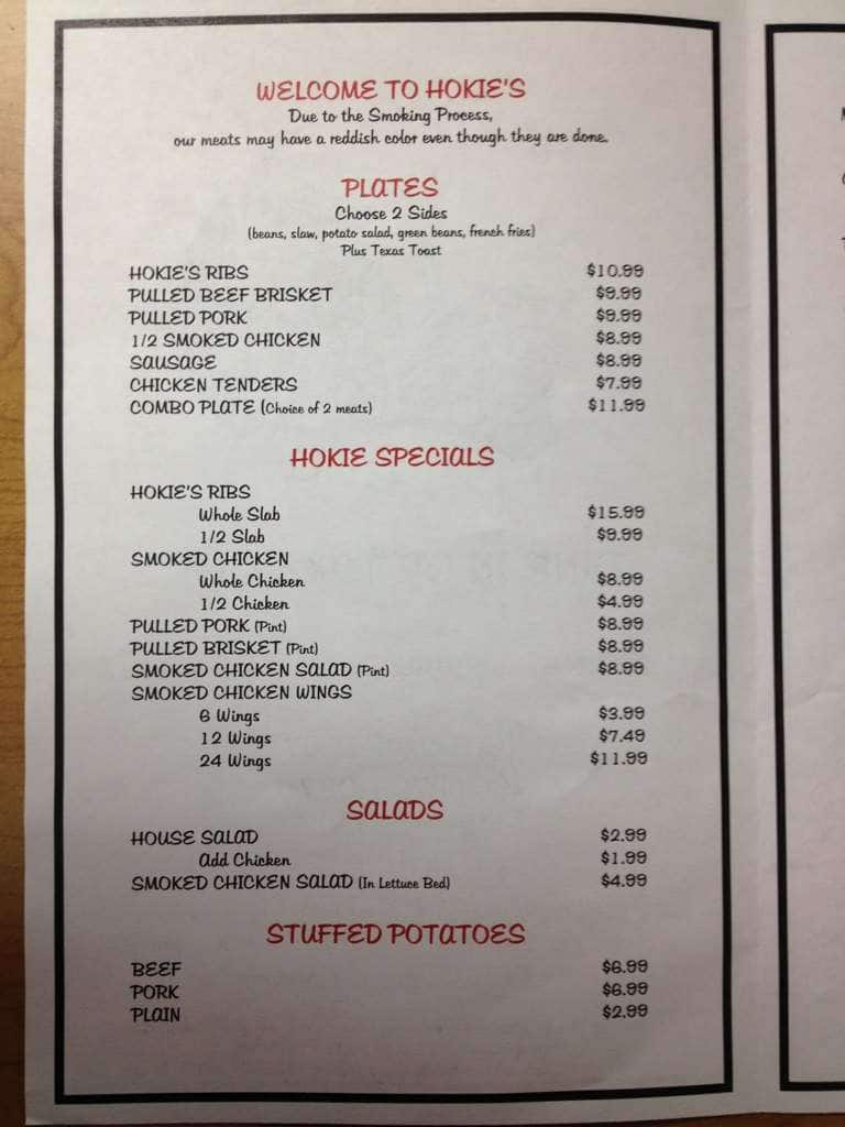 Menu at Hokie's BBQ & Grill, Lucedale