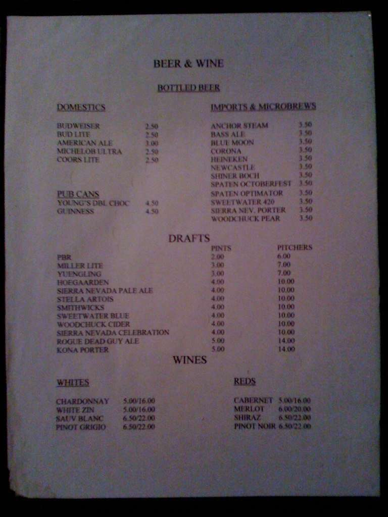 Menu at Wells Brothers Bar and Grill, Tallahassee
