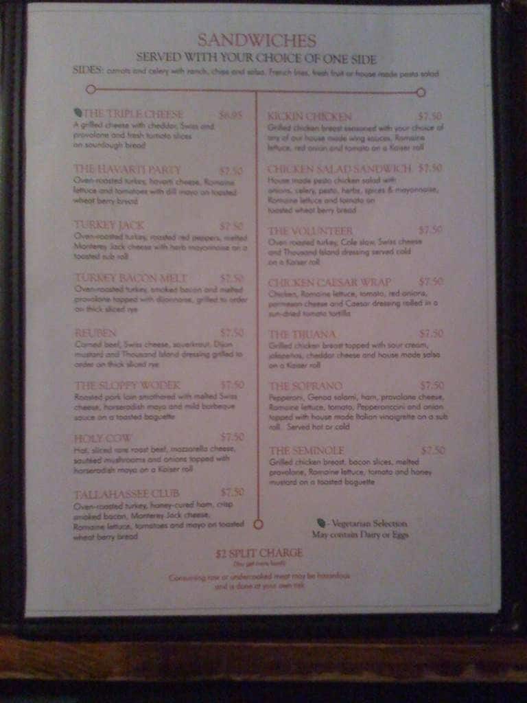 Menu at Wells Brothers Bar and Grill, Tallahassee