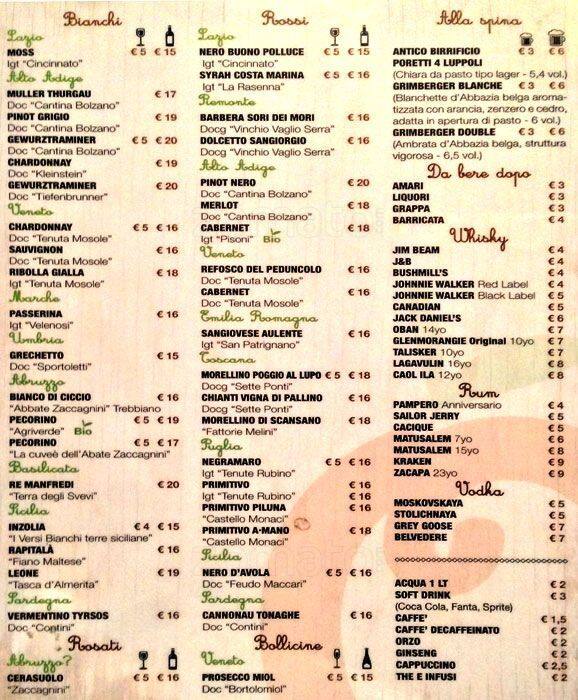 Menu at Orto verde & goloso restaurant, Rome