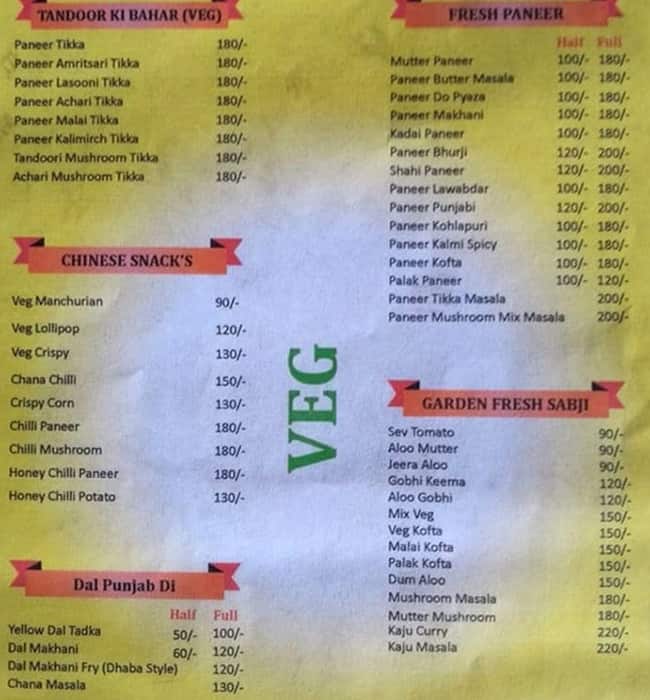 Menu of The Yaariyan Restaurant, Vijay Nagar, Indore