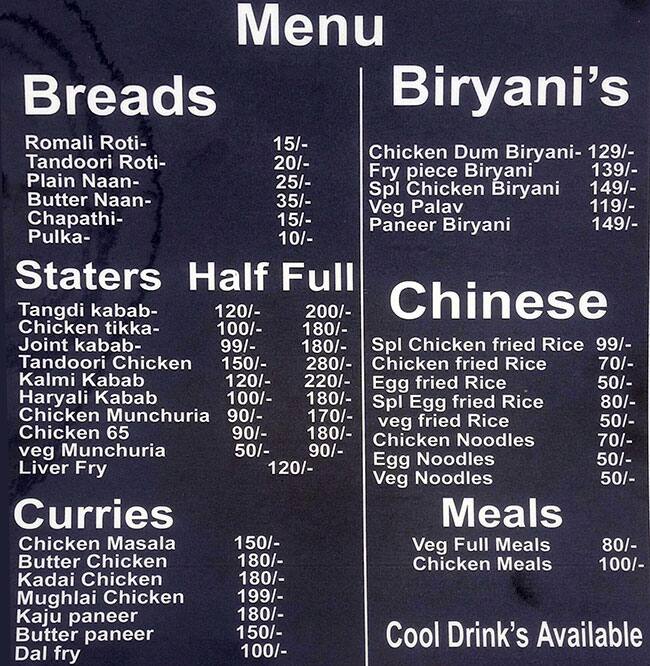 Menu of B2 Best Buddy's Food Court, Lingampally, Hyderabad