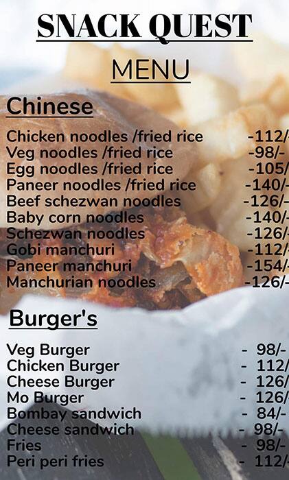 Menu of Snack Quest, RT Nagar, Bangalore