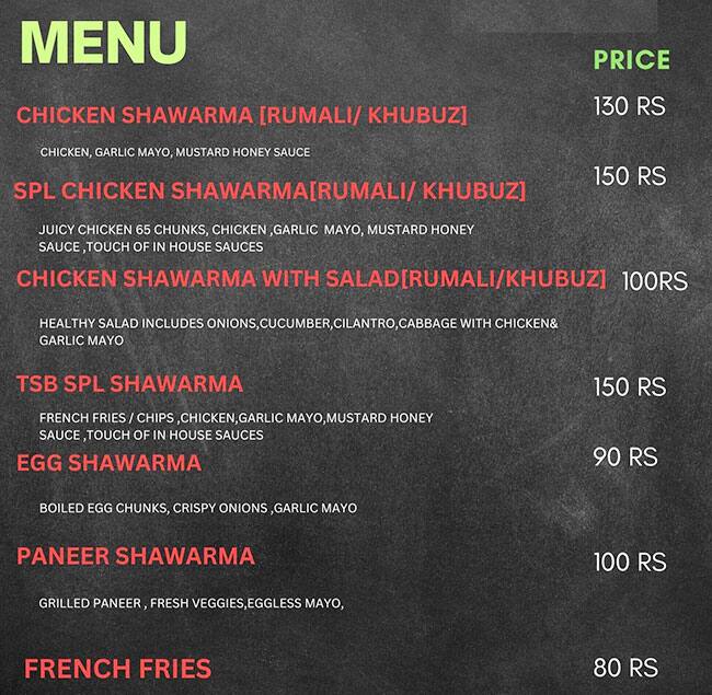 Menu of The Shawarma Bay, Kondapur, Hyderabad