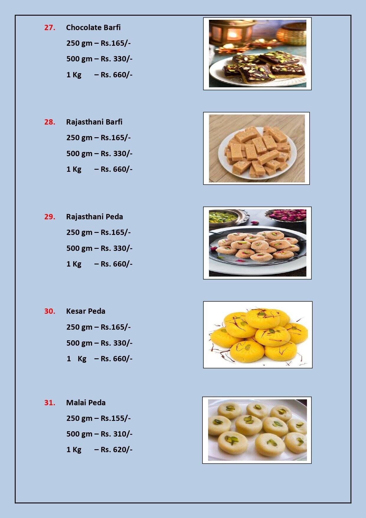 Menu at Rajasthanwala Sweets & Farsan, Vadodara
