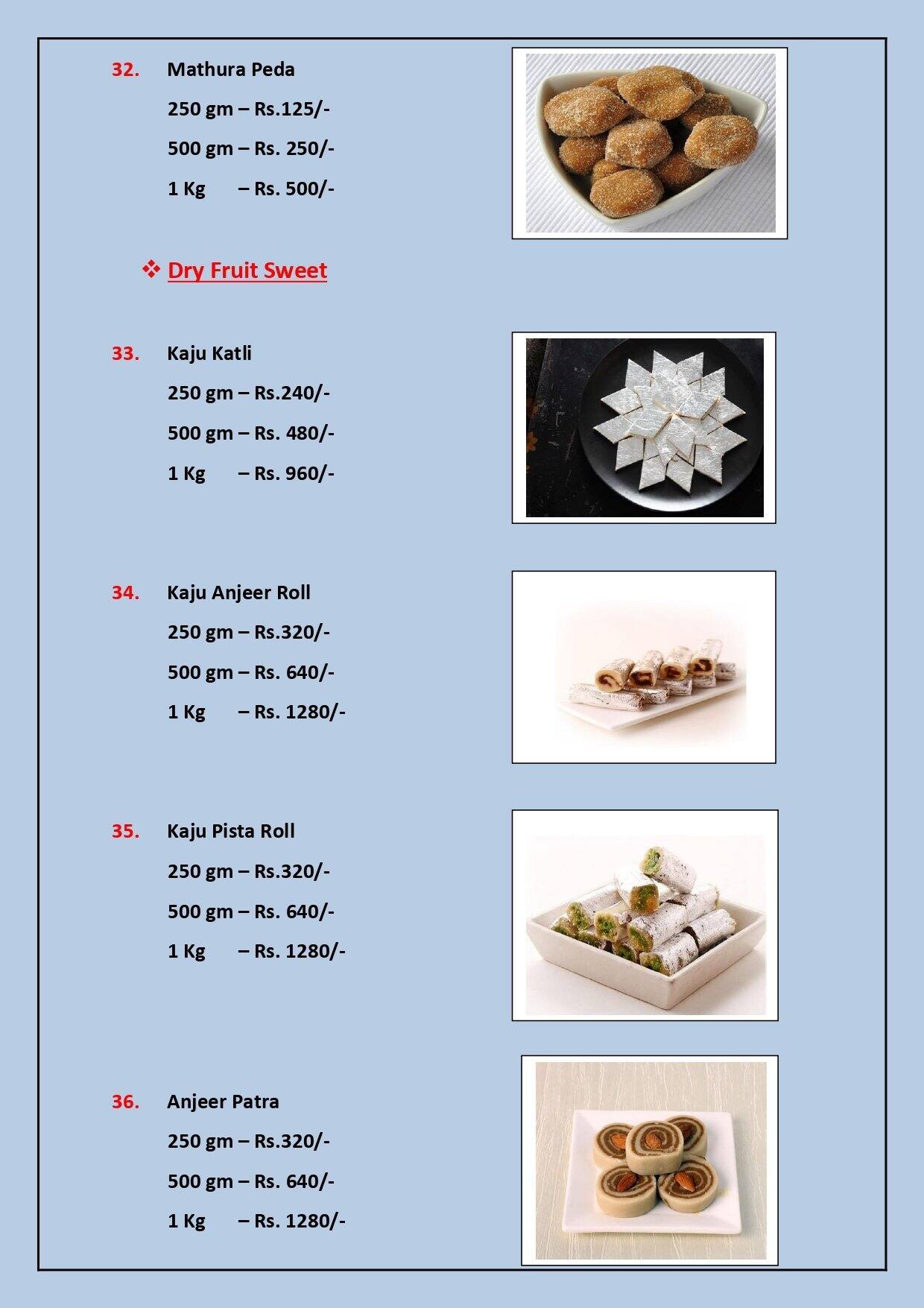 Menu at Rajasthanwala Sweets & Farsan, Vadodara