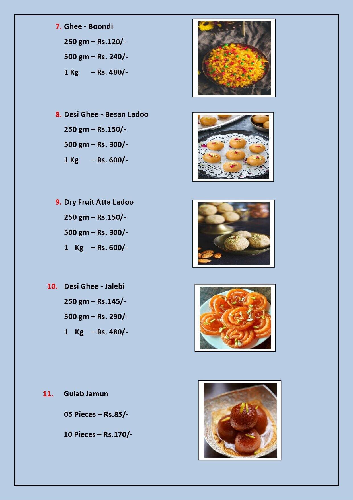 Menu at Rajasthanwala Sweets & Farsan, Vadodara