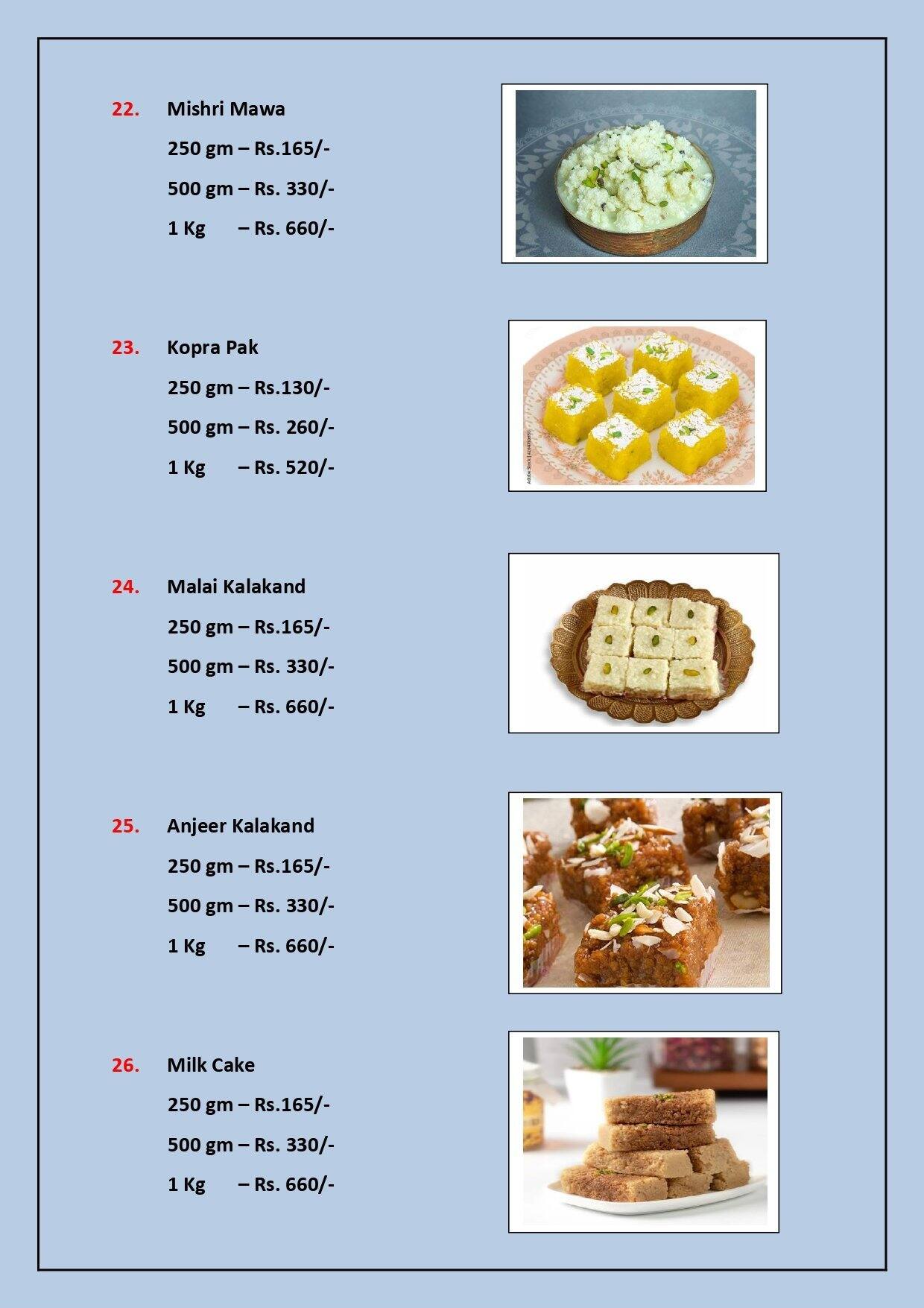 Menu at Rajasthanwala Sweets & Farsan, Vadodara