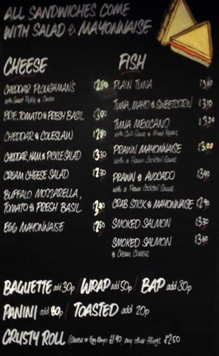 Menu at Checkers cafe, Worcester Park