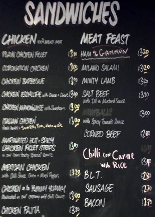 Menu at Checkers cafe, Worcester Park