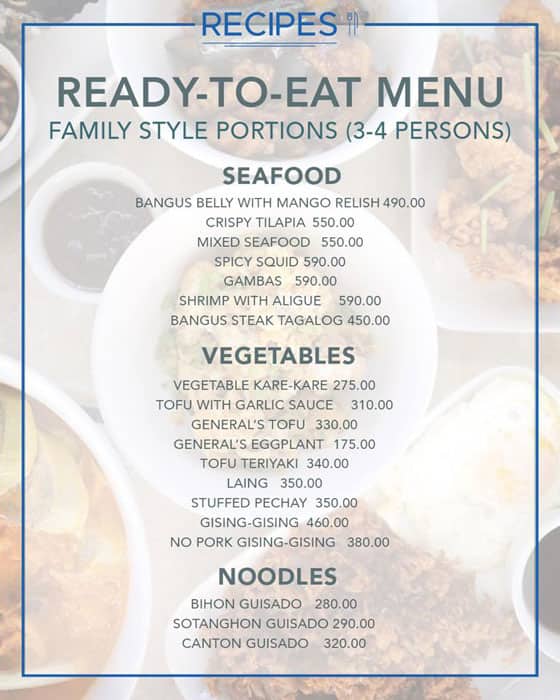 Menu at Recipes restaurant, Manila, Level 2
