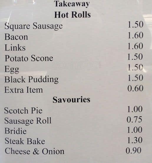 Menu at McDonald's Bakers cafe, Glasgow, 71 Union St