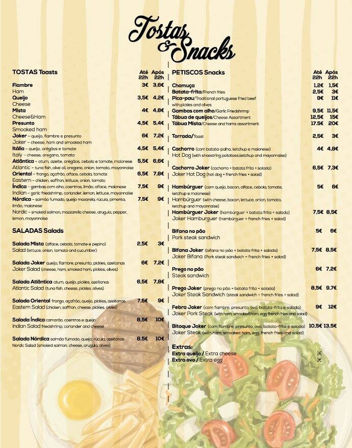 Menu em Joker Lounge pub & Bar, Lisboa, Estrada da Luz 96C