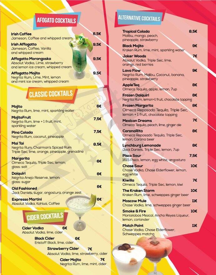 Menu em Joker Lounge pub & Bar, Lisboa, Estrada da Luz 96C
