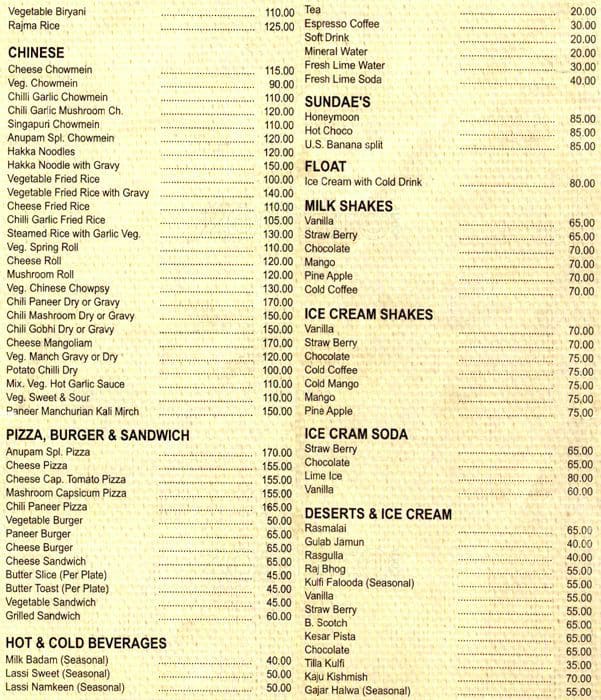 Menu at Anupam Sweet House, Faridabad, 32-A