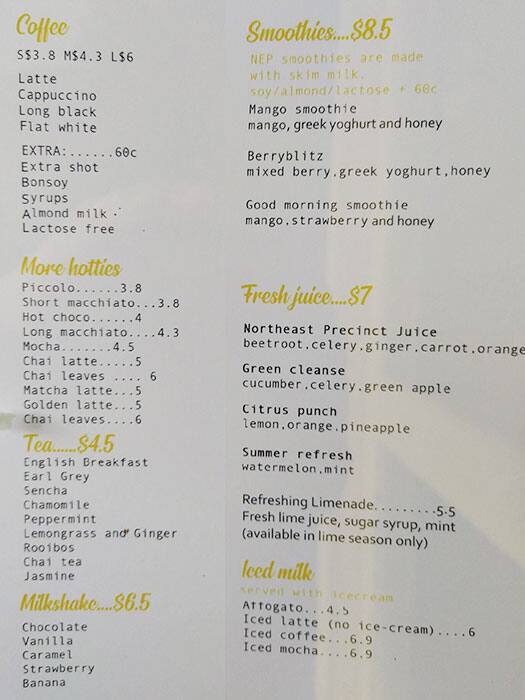 Menu at North East Precinct cafe, Murrumbeena