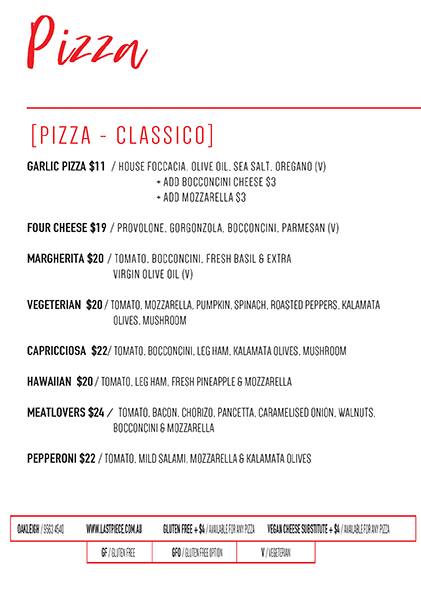 Menu at The Last Piece cafe, Oakleigh