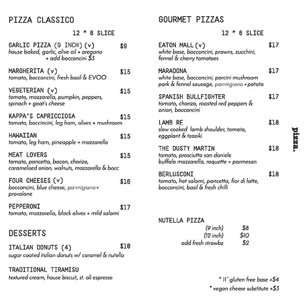 Menu at The Last Piece cafe, Oakleigh