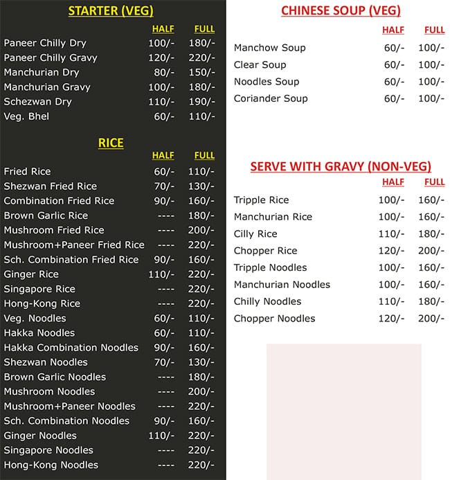 Menu of The Chinese Nation, Mahalaxmi, Mumbai