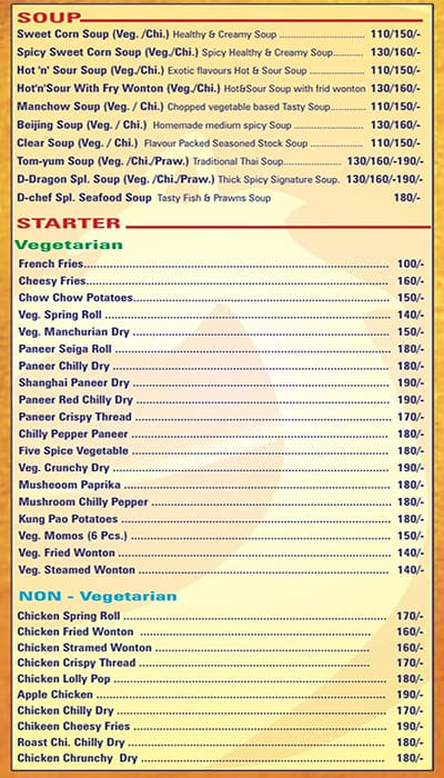 Menu of D Dragon, Mira Road, Mumbai