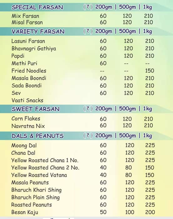 Menu of Bhavani Farsan, Nerul, Navi Mumbai