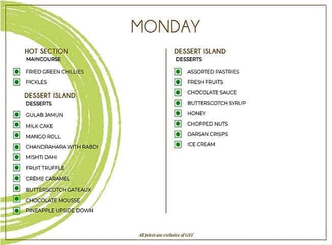 Menu of Zest, Lavelle Road, Bangalore