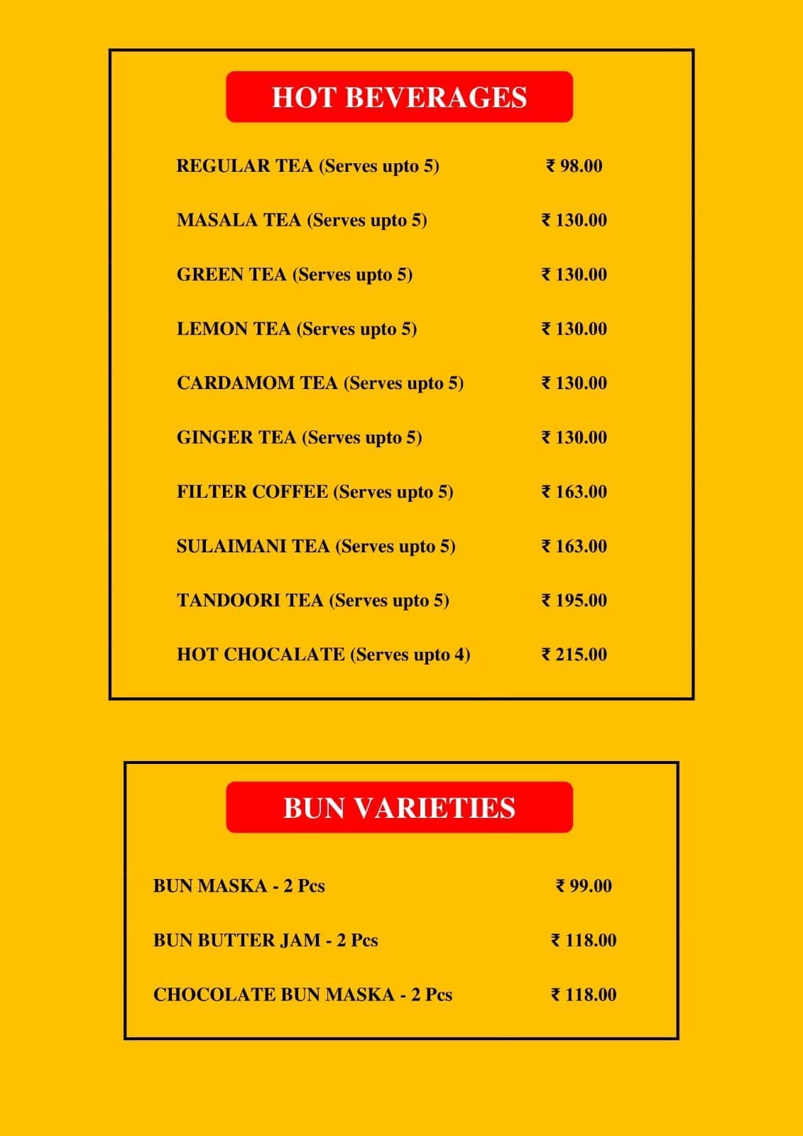 Menu of We Crunch, Semmancheri, Chennai