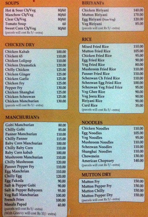Menu at Kafe Biryani Paradise, Mysuru