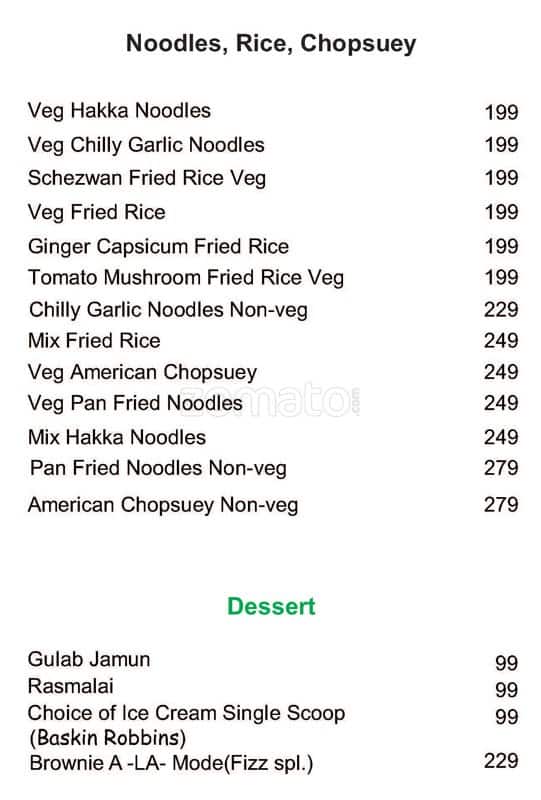 Menu at The Fizz, Gurugram, Galleria Market