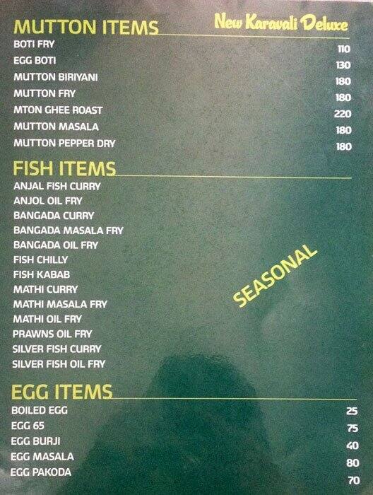 Menu at New Karavali Bar & Restaurant, Bengaluru, 2 Mill Corner Road