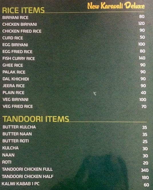 Menu at New Karavali Bar & Restaurant, Bengaluru, 2 Mill Corner Road