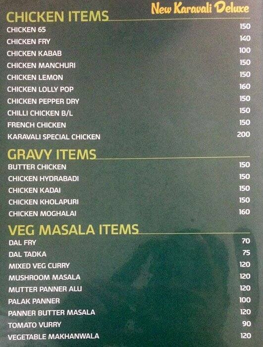 Menu at New Karavali Bar & Restaurant, Bengaluru, 2 Mill Corner Road