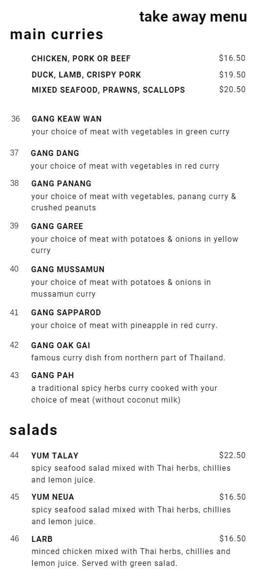 Menu at The Emerald Thai Restaurant, Papakura