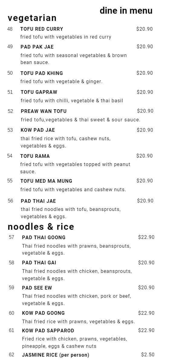 Menu at The Emerald Thai Restaurant, Papakura