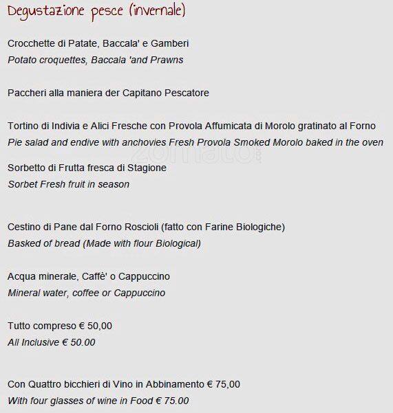 Menu da Sora Lella ristorante, Roma, Via di Ponte Quattro capi