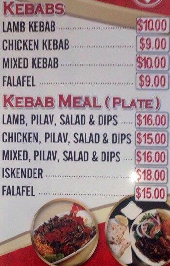 Menu at Market and Kebab Cafe, Carlton