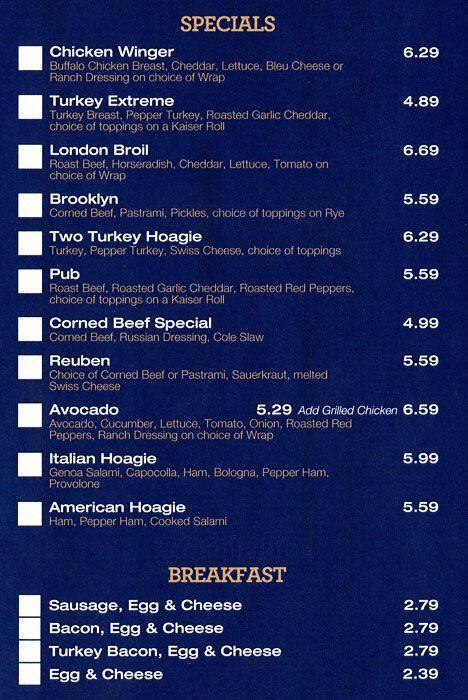 Menu at Museum Deli restaurant, Philadelphia, 333 Spring Garden St