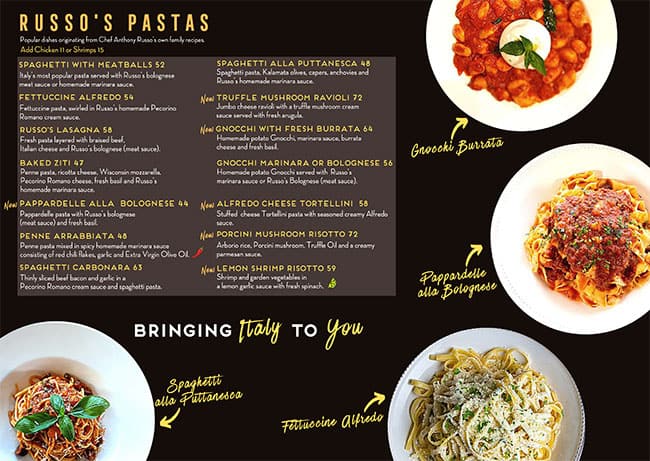 Menu at Russo's New York Pizzeria, Dubai, Springs Souq - Al Asayel St