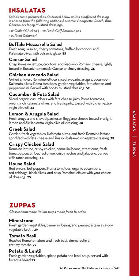 Menu of Russo's New York Pizzeria, Dubai Silicon Oasis (DSO), Dubai