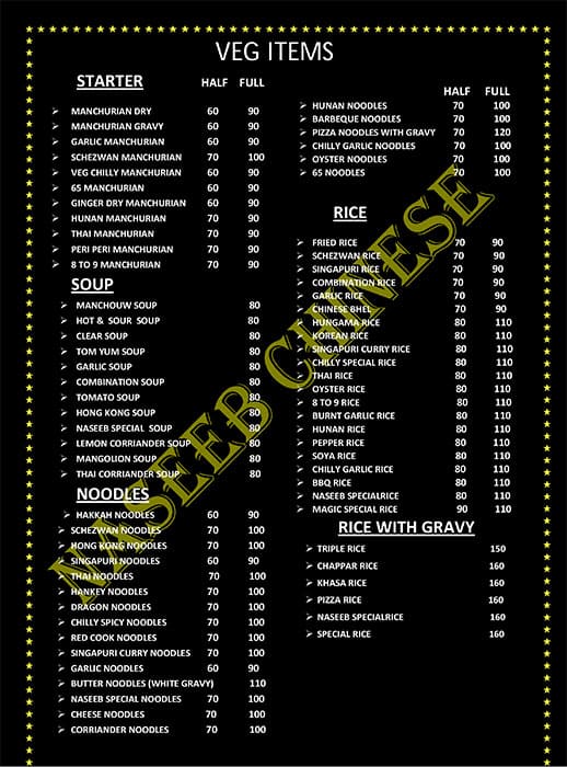 Menu at Naseeb Chinese, Surat, Shop 3