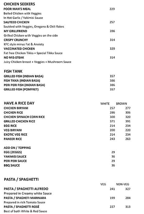 Menu at Muscle's Diet, New Delhi